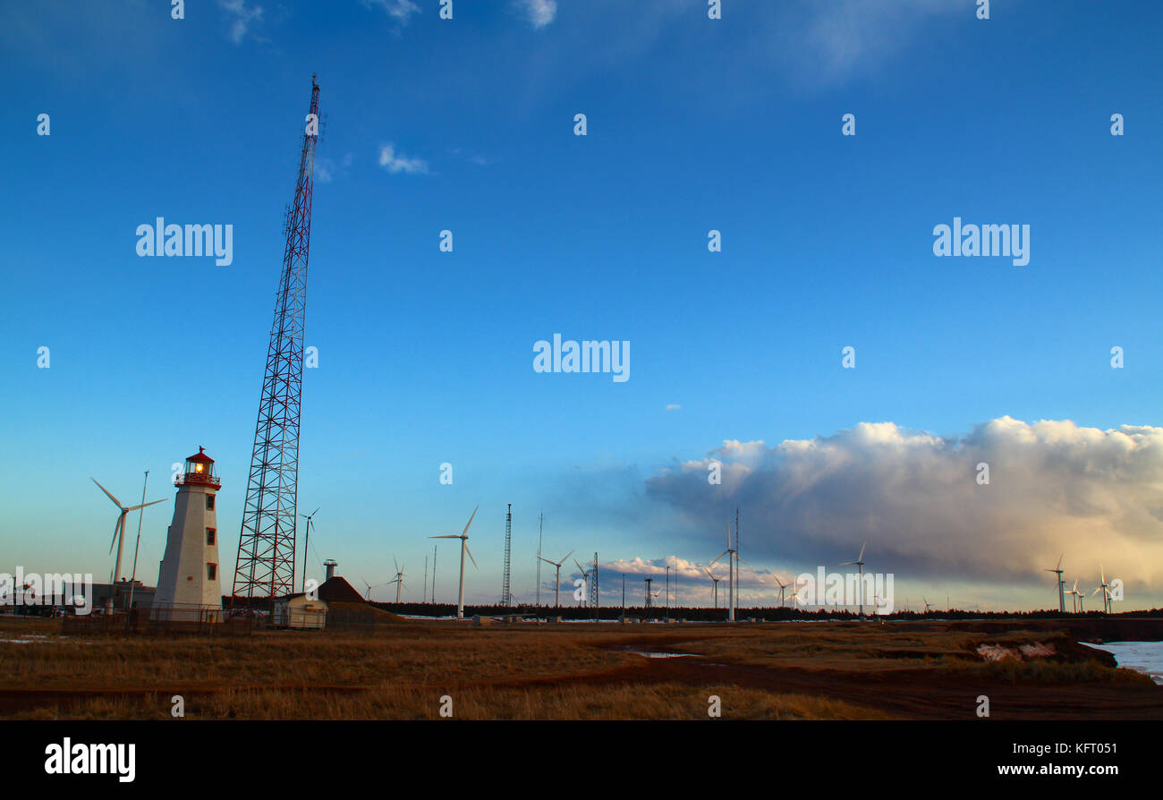 Lighthouse with wind generator in North Cape, Prince Edward Island ...