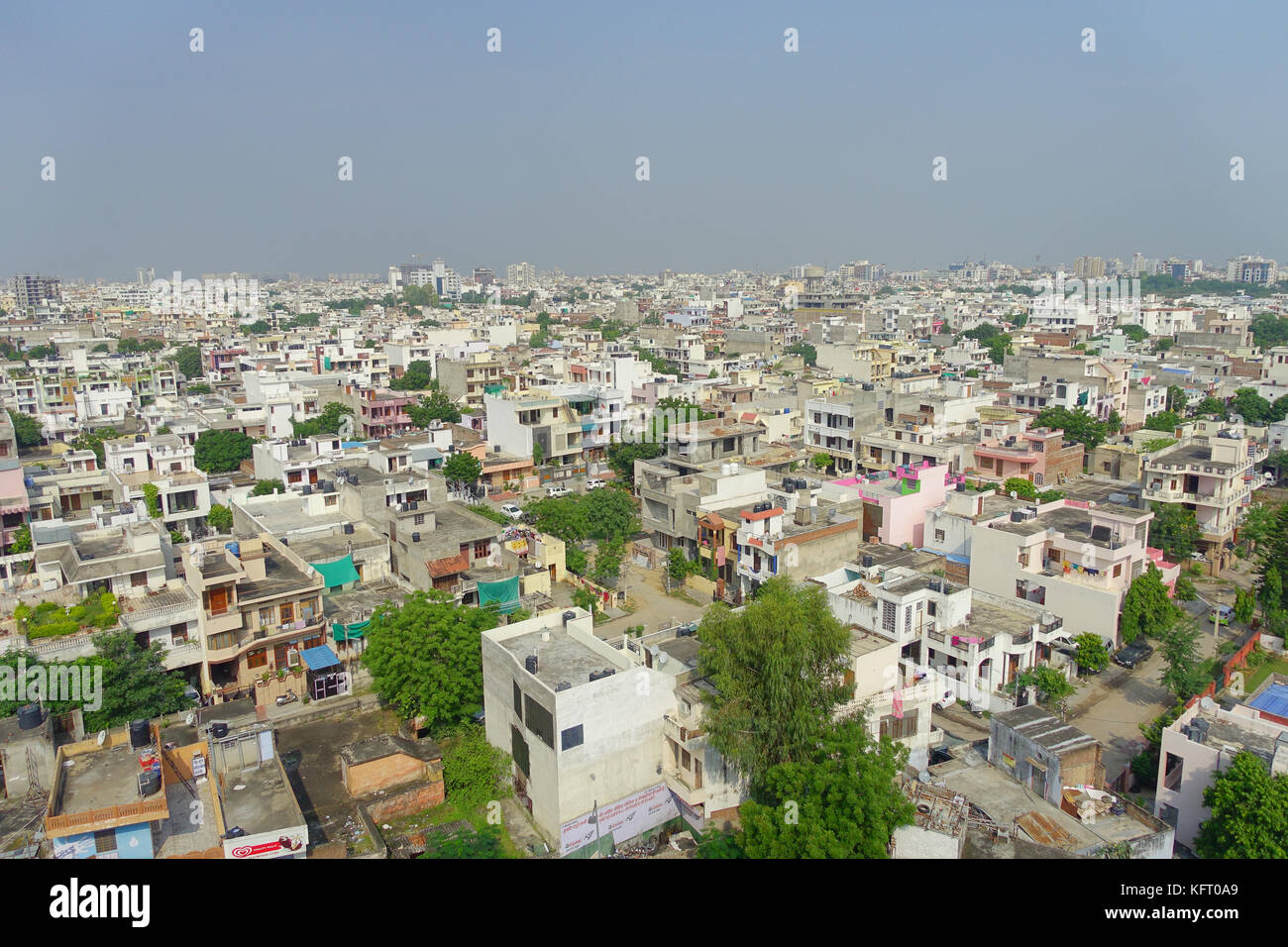 Beautiful aerial view of old colorful buildings city in Rajasthan state ...
