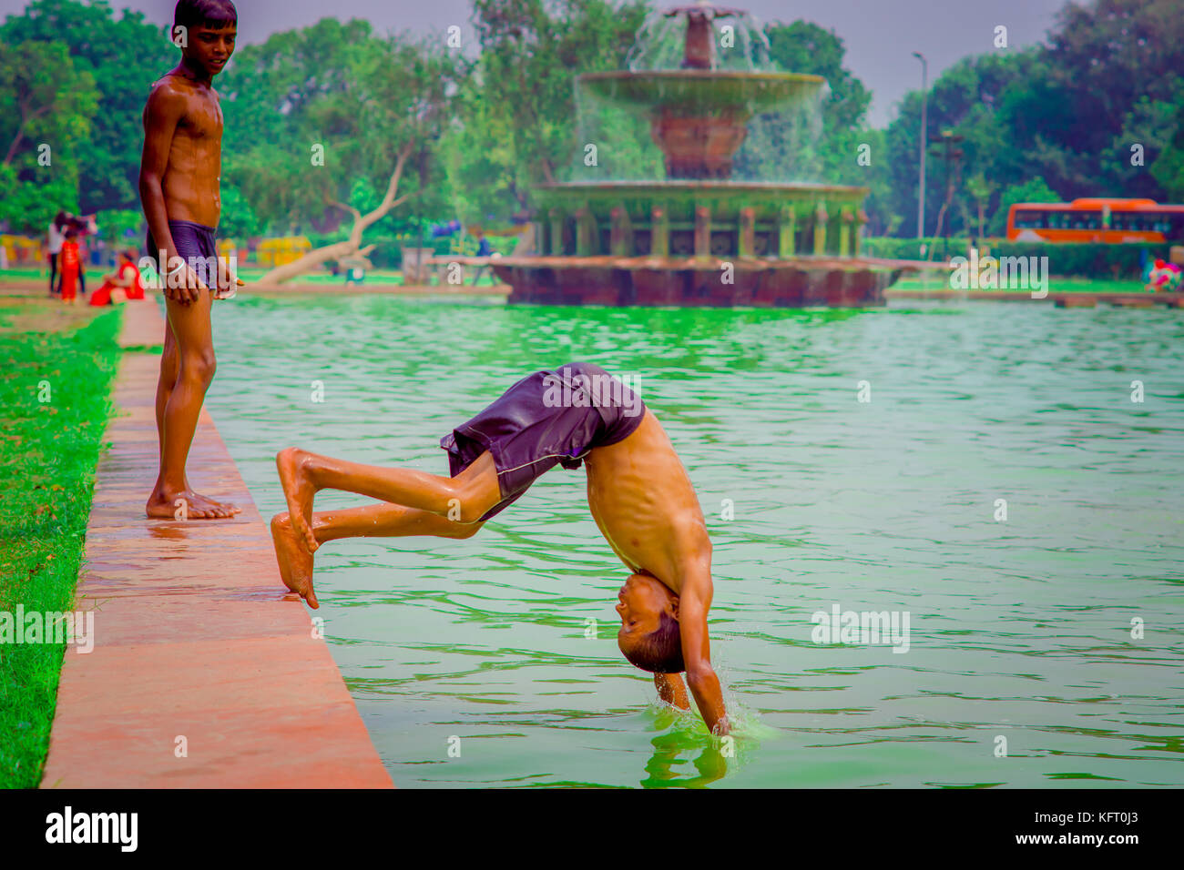 Delhi, India - September 16, 2017: Unidentified indian boy jumping to ...