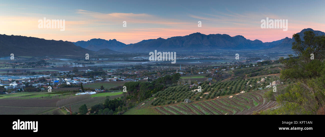 View of Paarl Valley at dawn, Paarl, Western Cape, South Africa Stock ...