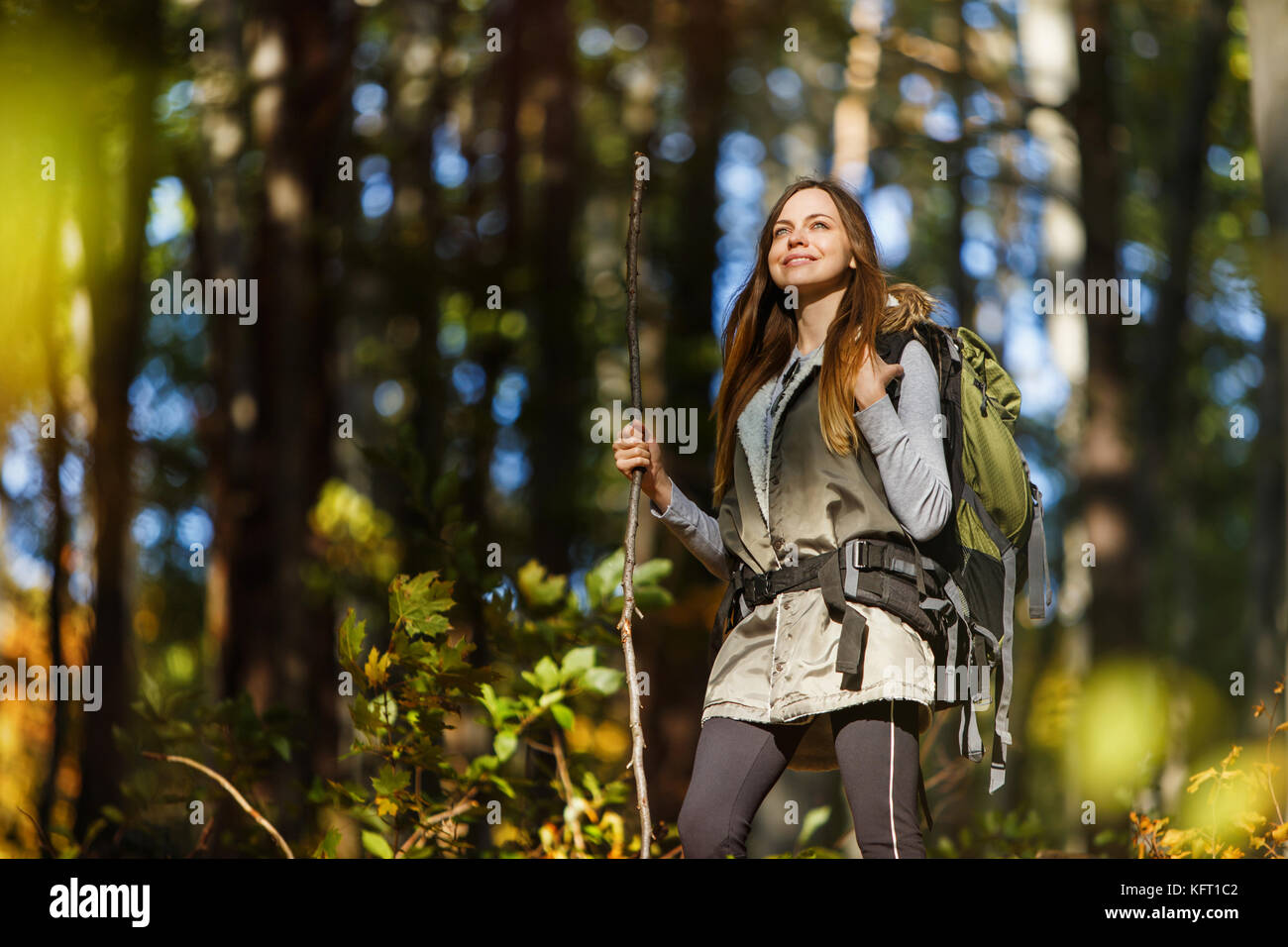 Tourist Girl in the Forest Stock Photo - Alamy