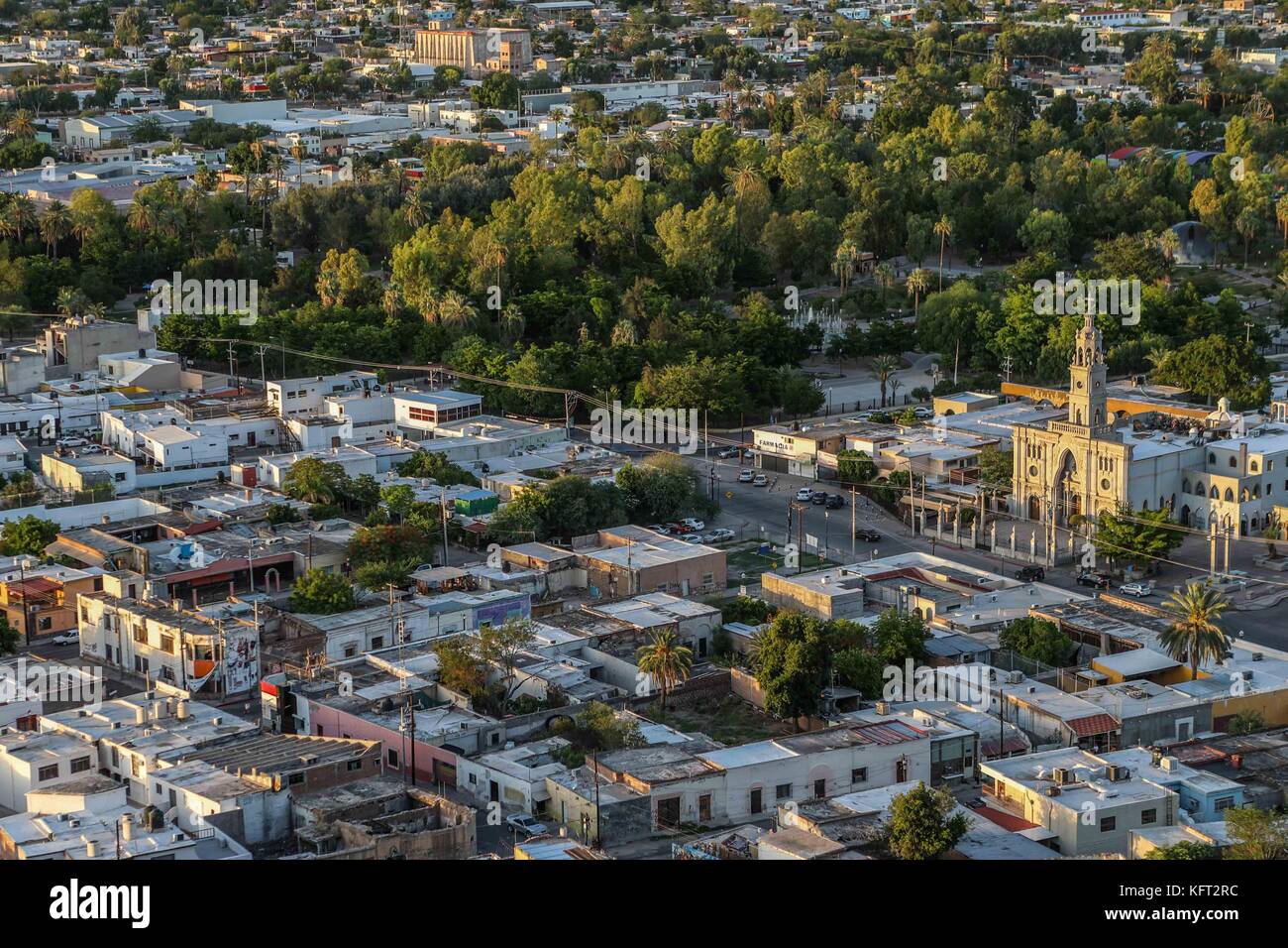 City of Hermosillo, panoramic view of Madero Park and the church or ...