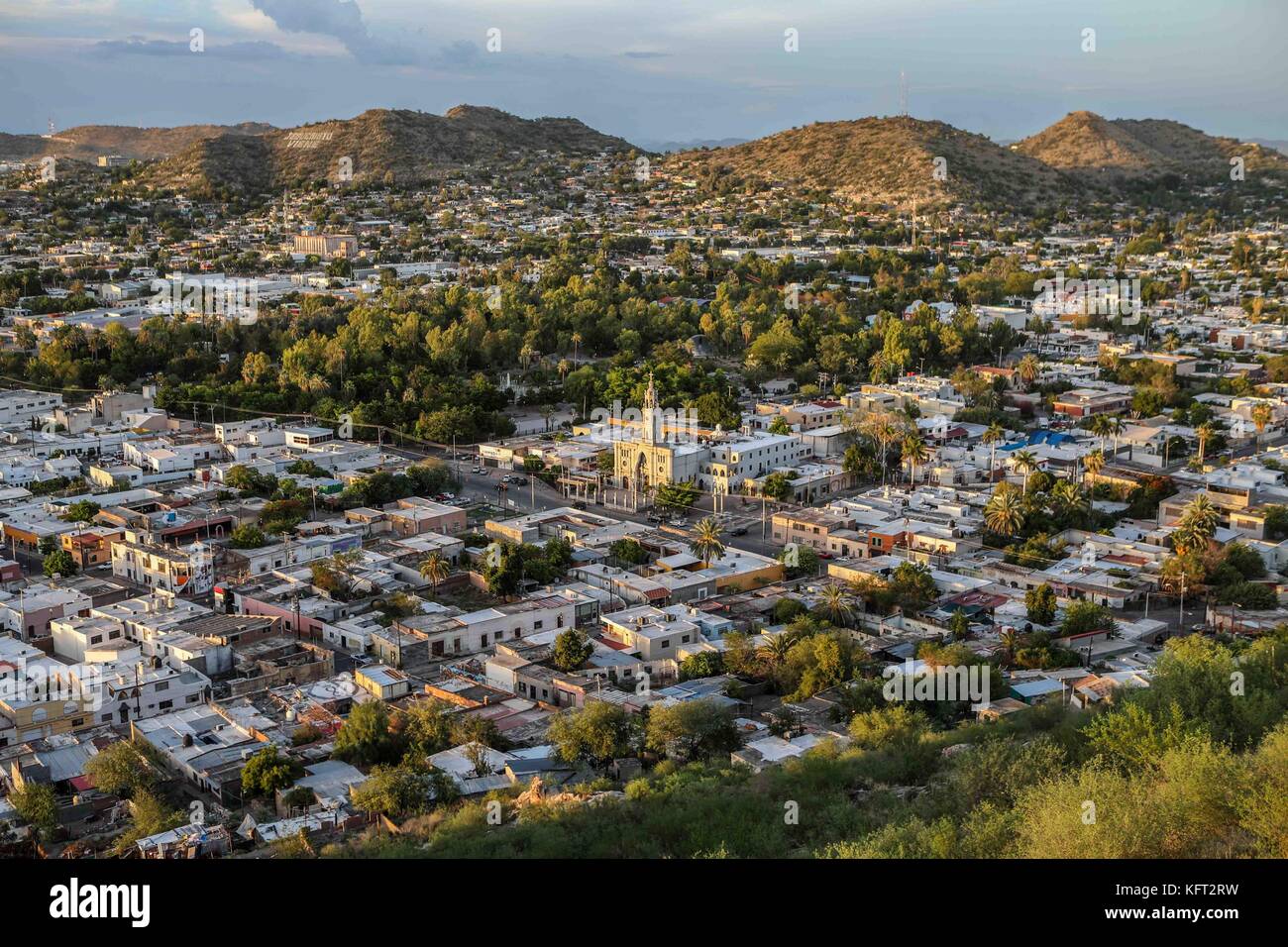 City of Hermosillo, panoramic view of Madero Park and the church or ...