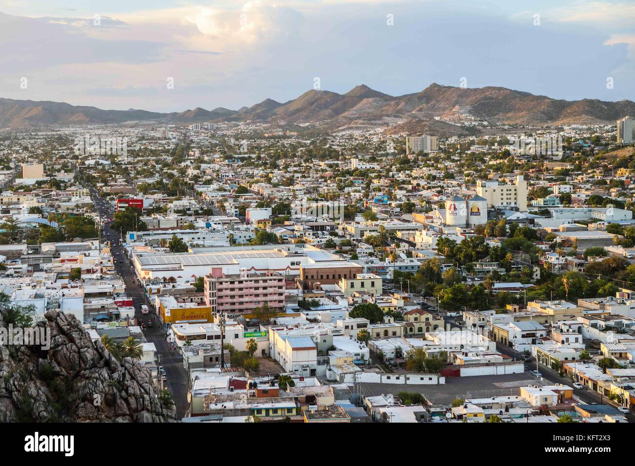 City of Hermosillo, panoramic view of Madero Park and the church or ...