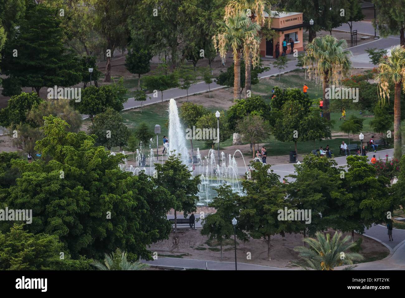 City of Hermosillo, panoramic view of Madero Park and the church or ...