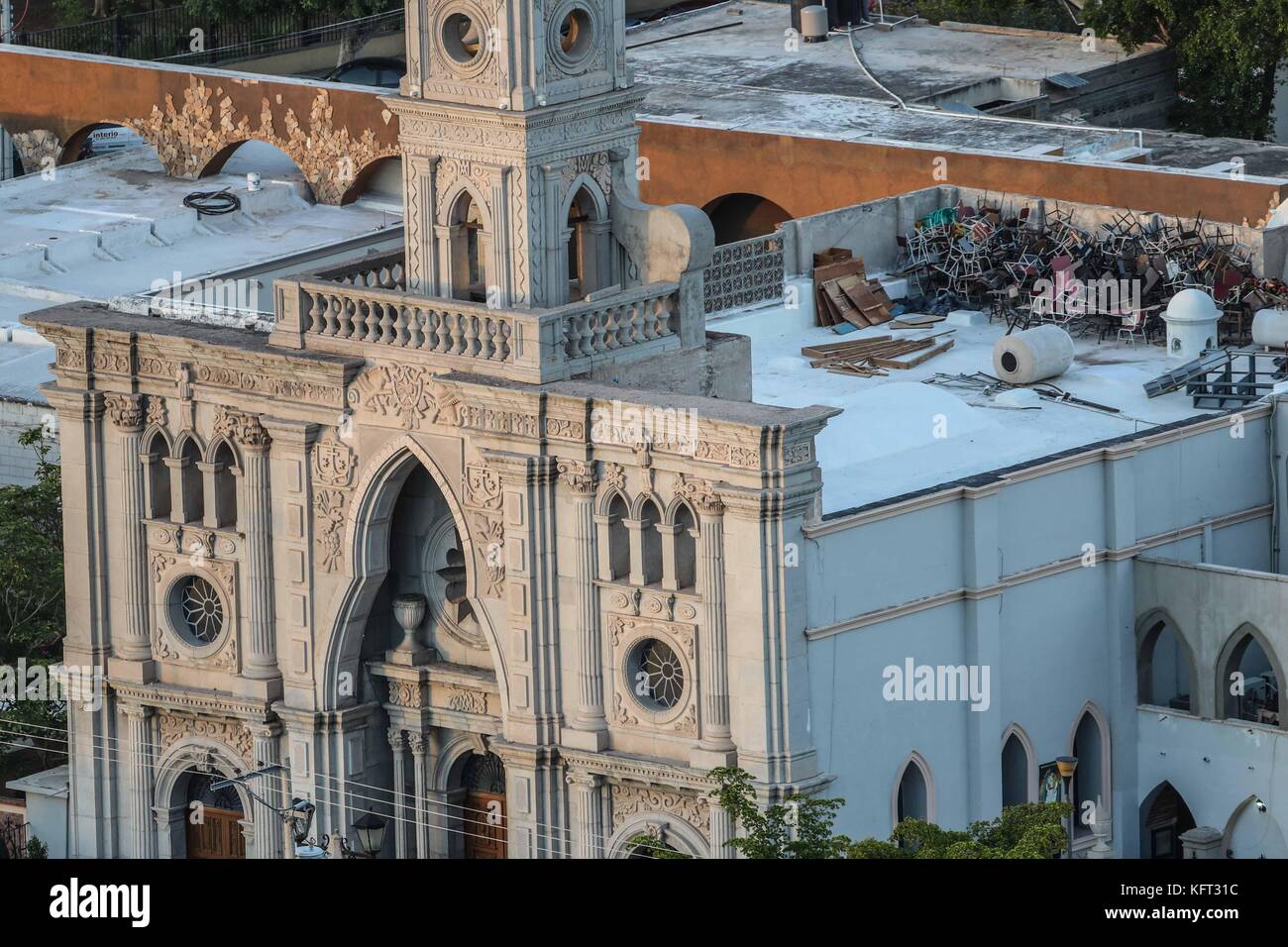 City of Hermosillo, panoramic view of Madero Park and the church or ...