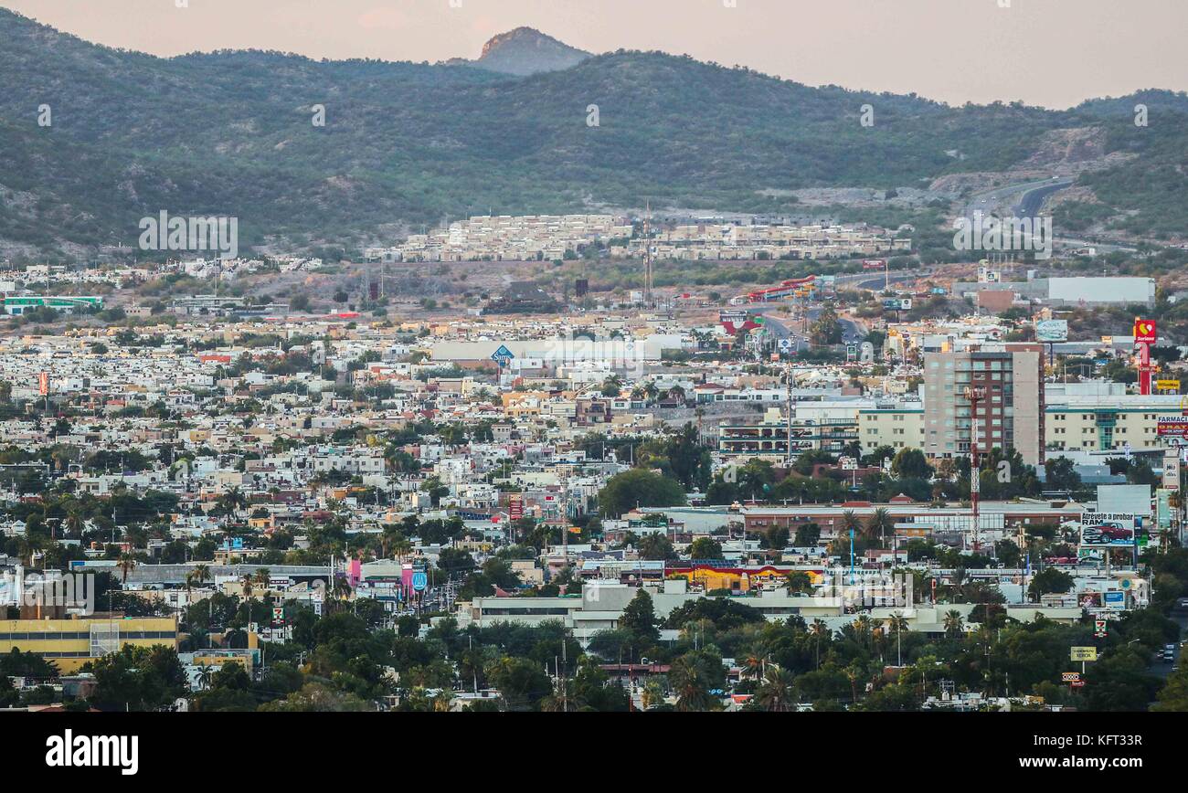 City of Hermosillo, panoramic view of Madero Park and the church or ...