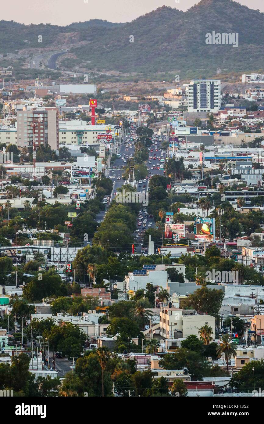 City of Hermosillo, panoramic view of Madero Park and the church or ...