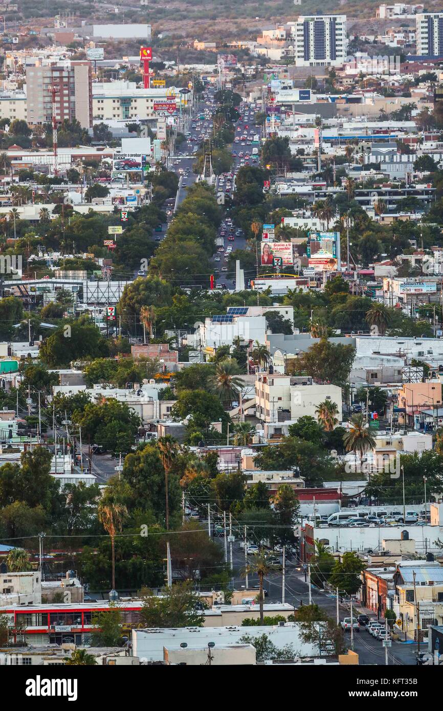 City of Hermosillo, panoramic view of Madero Park and the church or ...