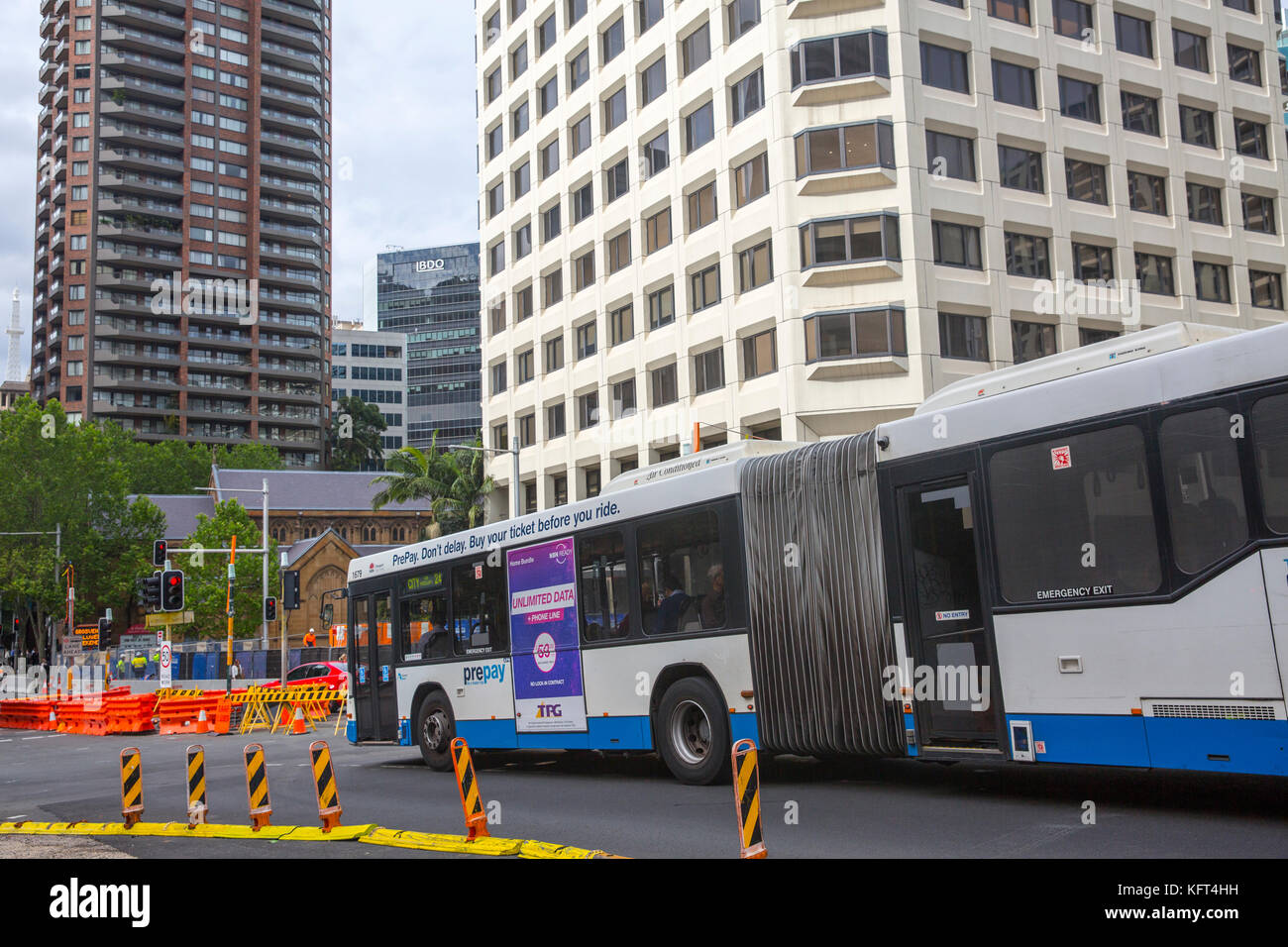 Sydney bus buses travelling along York street in Sydney city centre ...
