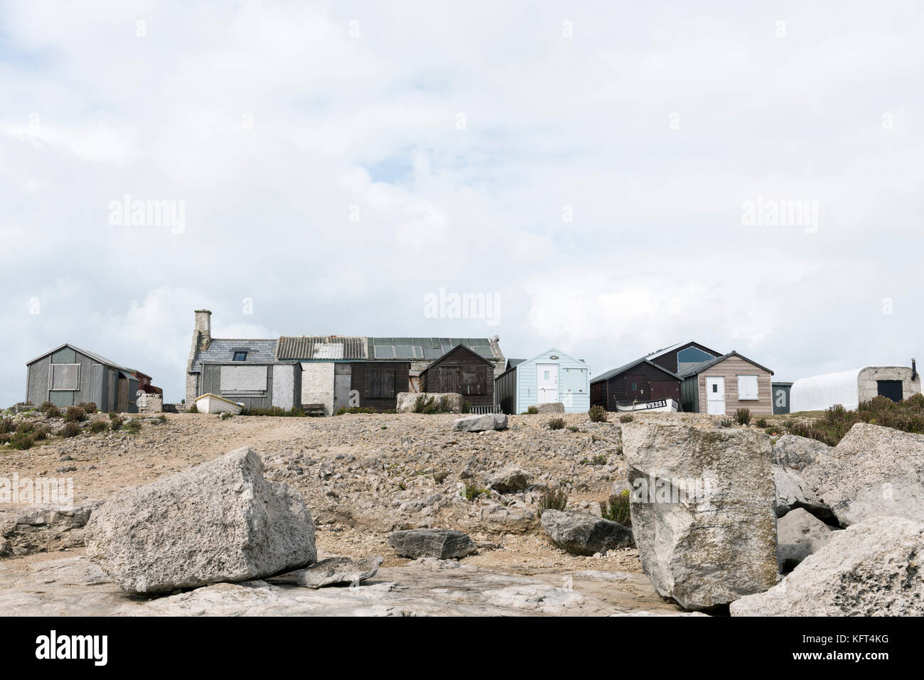 Huts on Portland Bill Stock Photo - Alamy