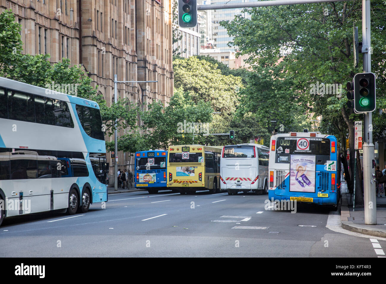 Sydney bus buses travelling along York street in Sydney city centre ...