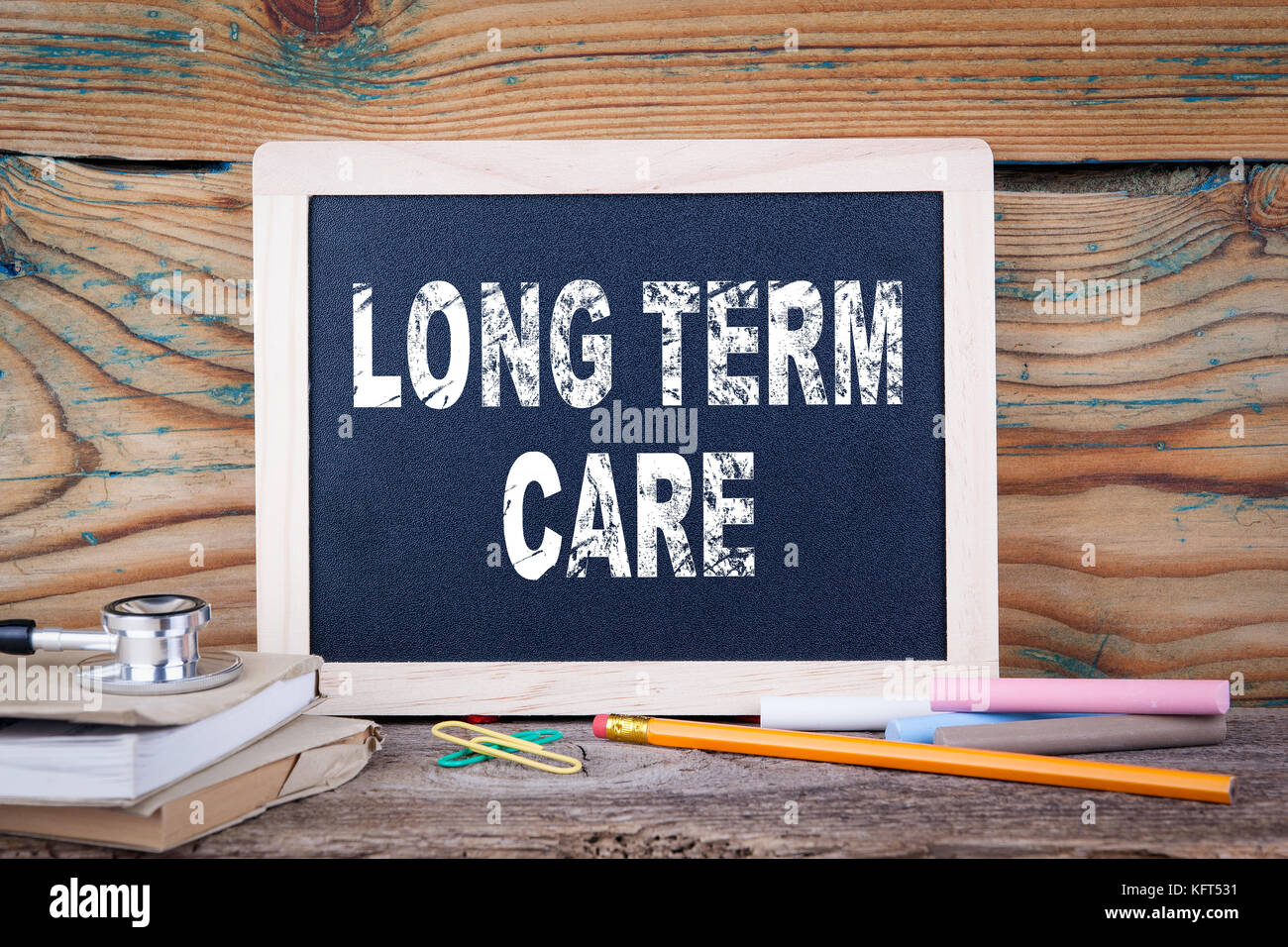 long term care. health and safety. Chalk board Background Stock Photo ...