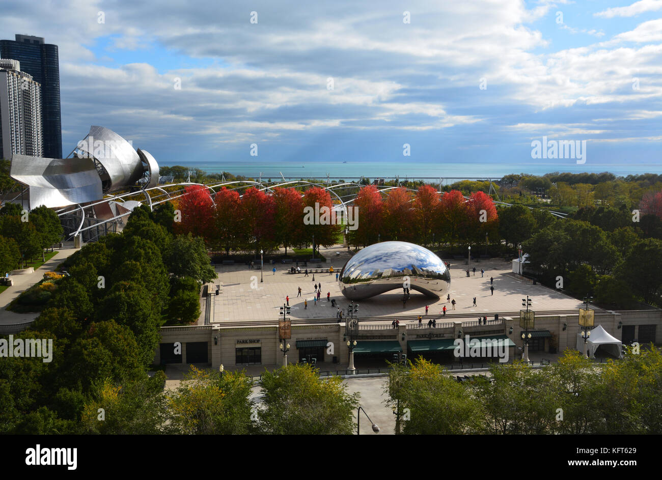 View of Cloud Gate, also known as "The Bean", from an office building ...