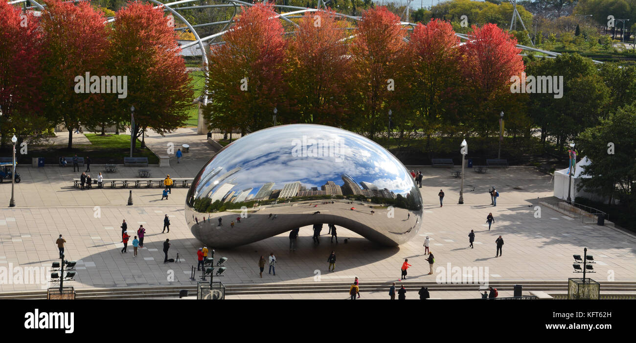 View of Cloud Gate, also known as "The Bean", from an office building ...
