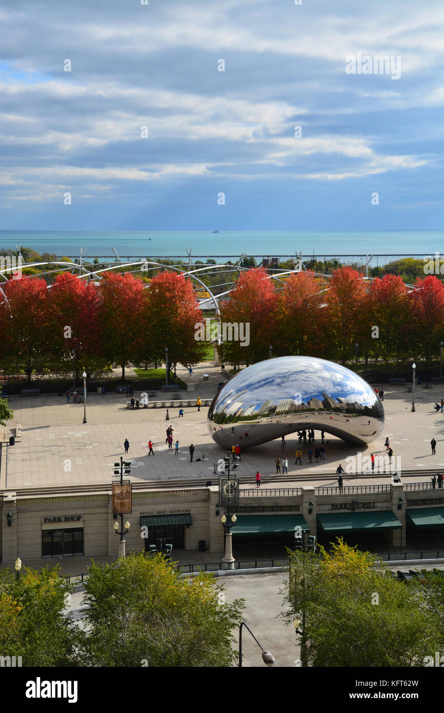View of Cloud Gate, also known as "The Bean", from an office building ...
