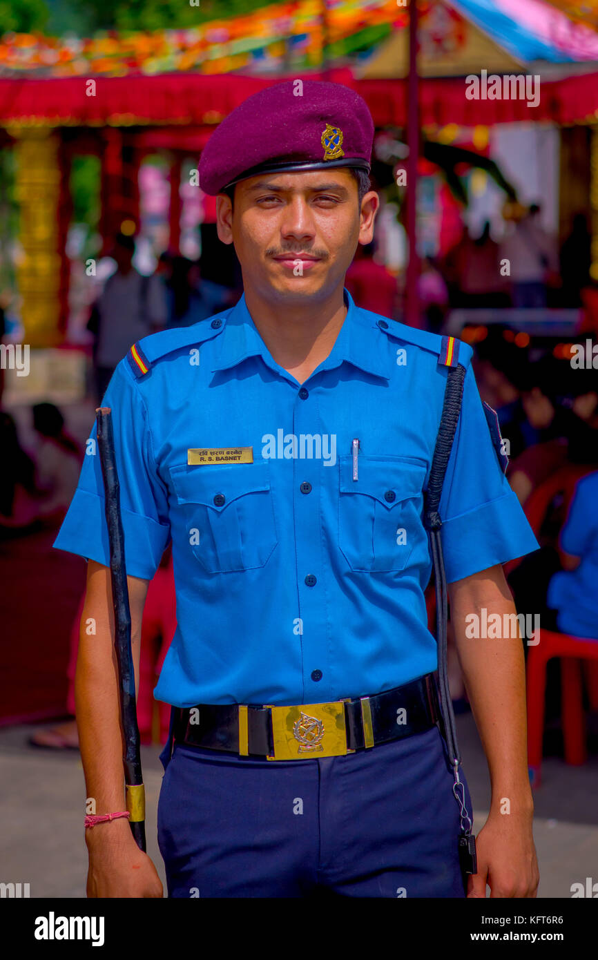 KATHMANDU, NEPAL - SEPTEMBER 04, 2017: Portrait of a Guard from the ...