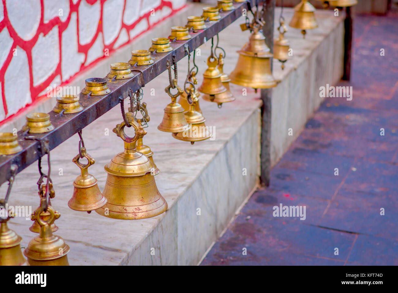 Bells of different size hanging in Taal Barahi Mandir temple, Pokhara ...