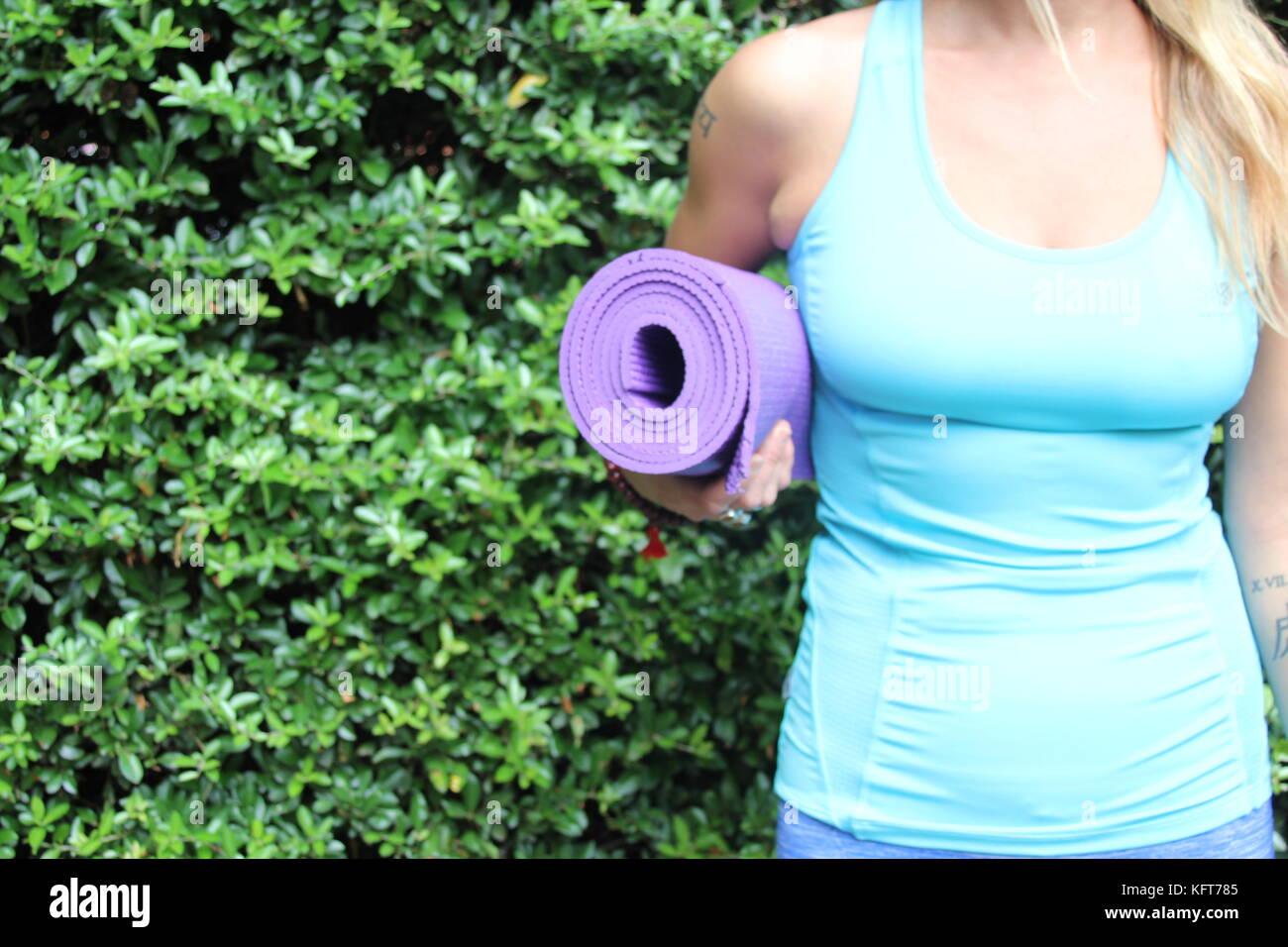 yoga mat roll background copy space hold underarm ready for calm ...