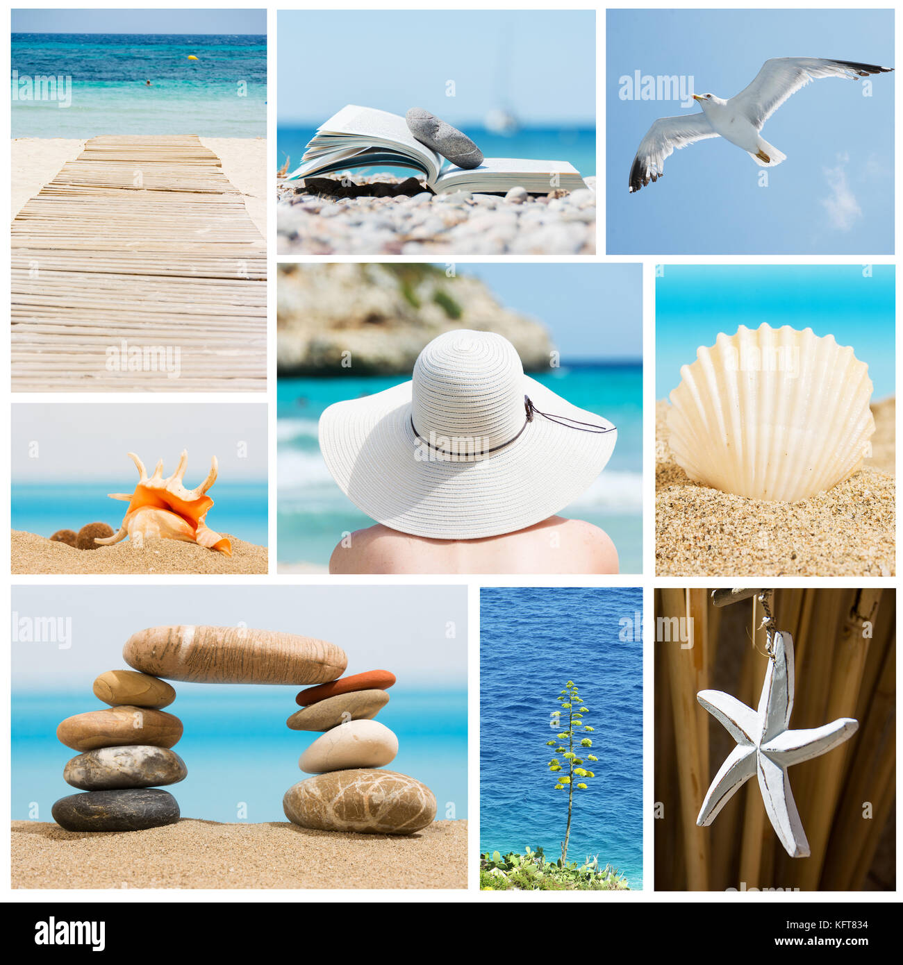 Collage relaxing on the beach in the summer Stock Photo - Alamy
