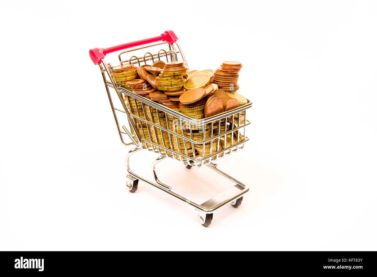 Shopping cart and coins, money Stock Photo - Alamy