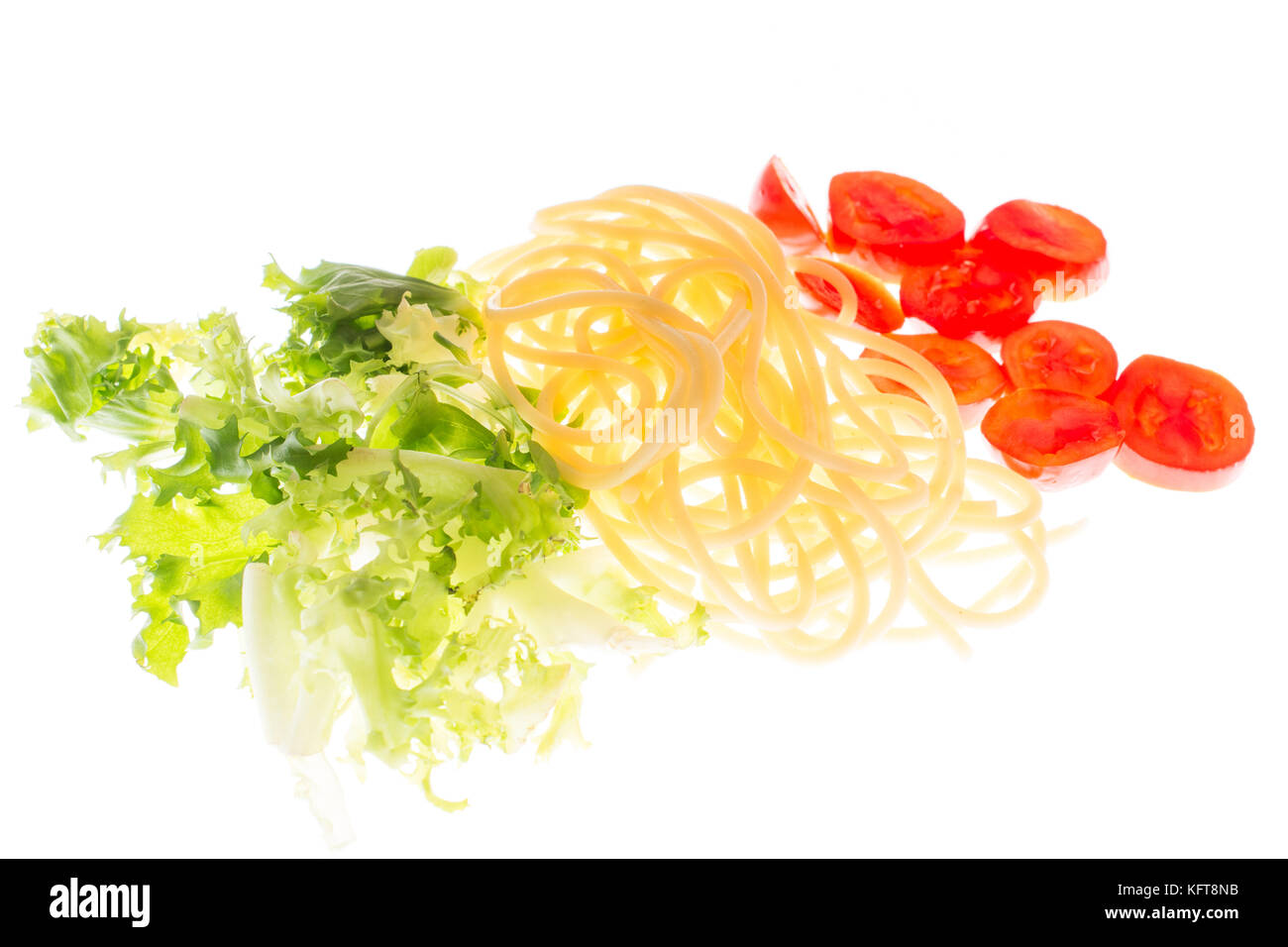 Italian restaurant, food with flag colors. Pasta, lettuce and tomato ...