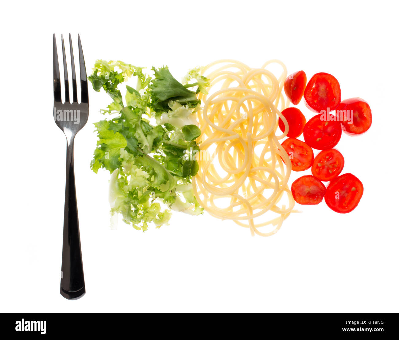 Italian restaurant, food with flag colors. Pasta, lettuce and tomato ...