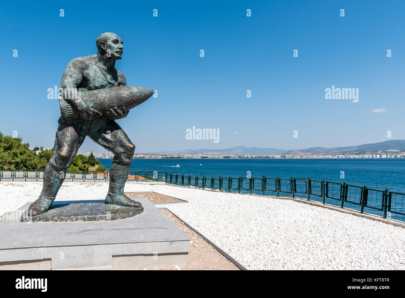 Statue of famous Turkish Corporal, Seyit Cabuk (Seyit Onbasi) carrying ...