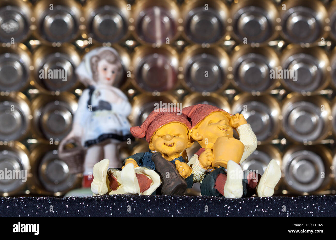 Actors, miniature figures, mini character on a pretended stage. Fake ...