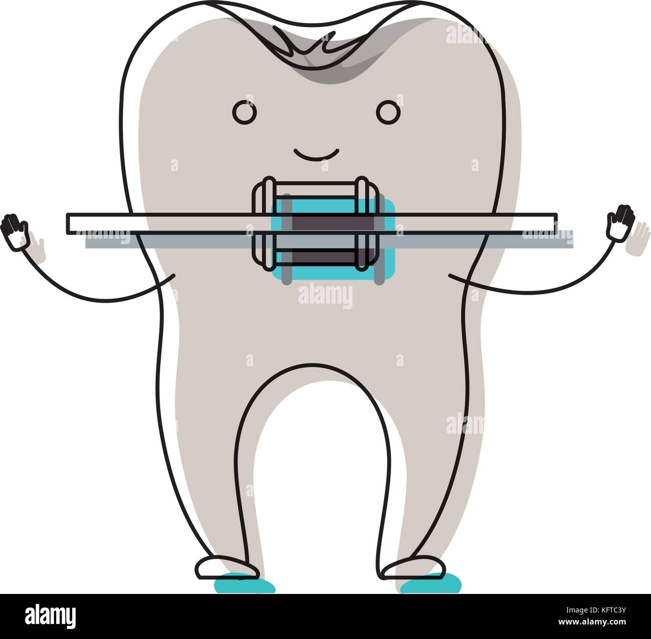 cartoon tooth with root and brace in watercolor silhouette Stock Vector ...