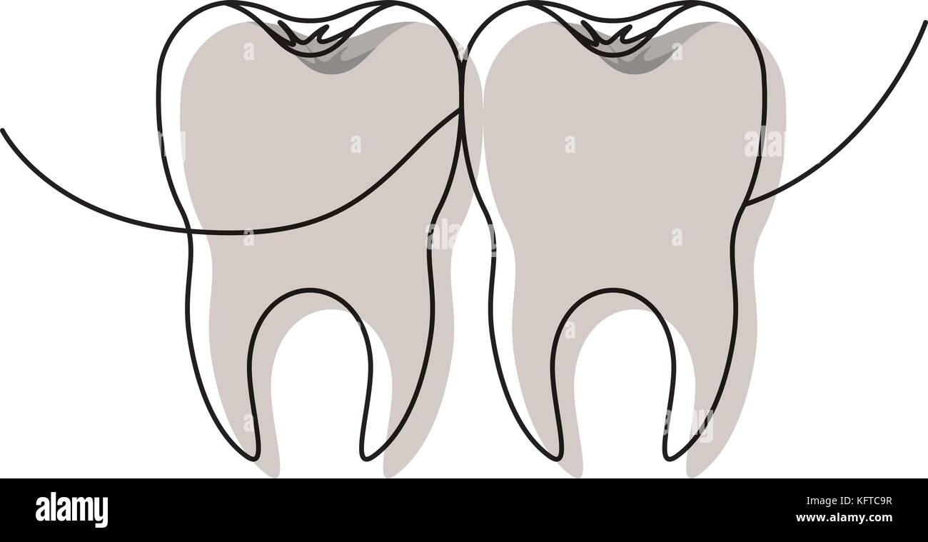 teeth with dental floss between them in watercolor silhouette Stock ...