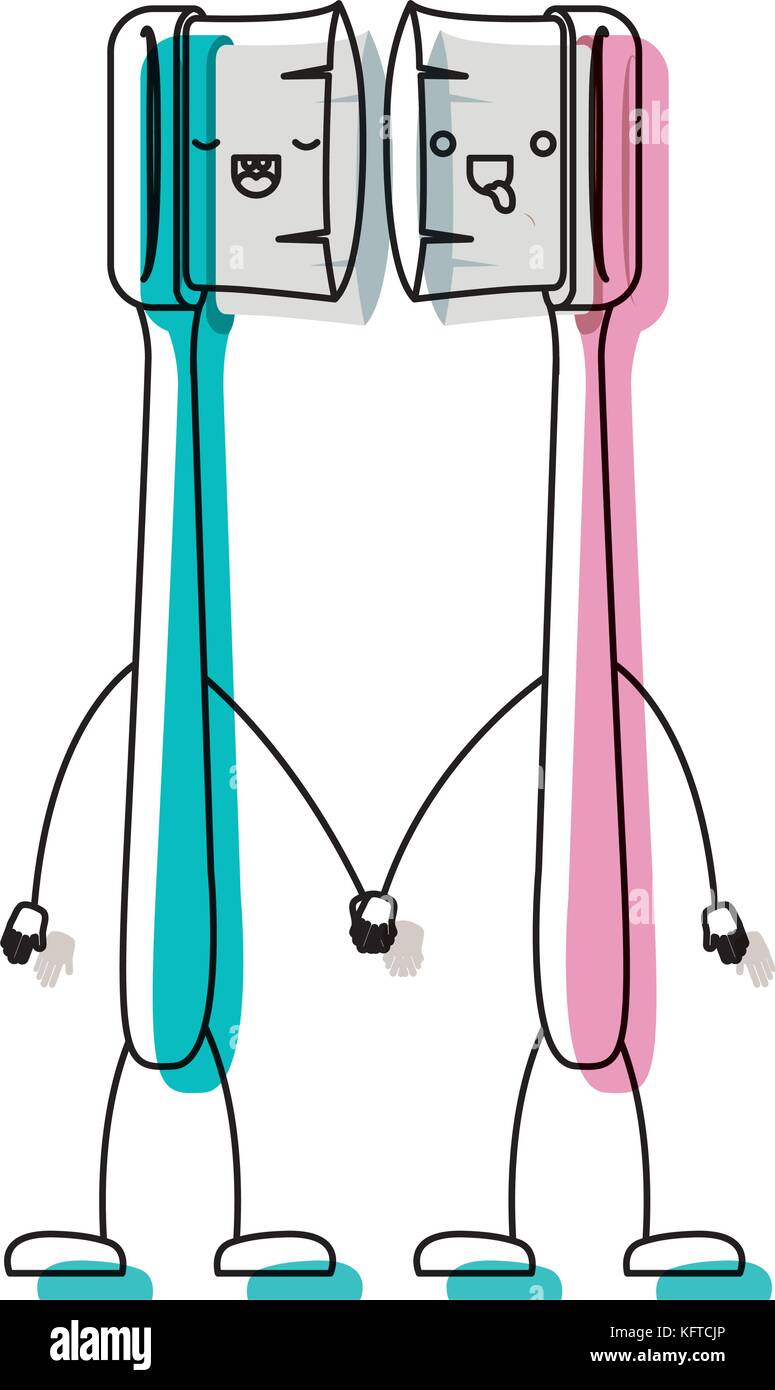 cartoon couple toothbrushes in watercolor silhouette Stock Vector Image ...