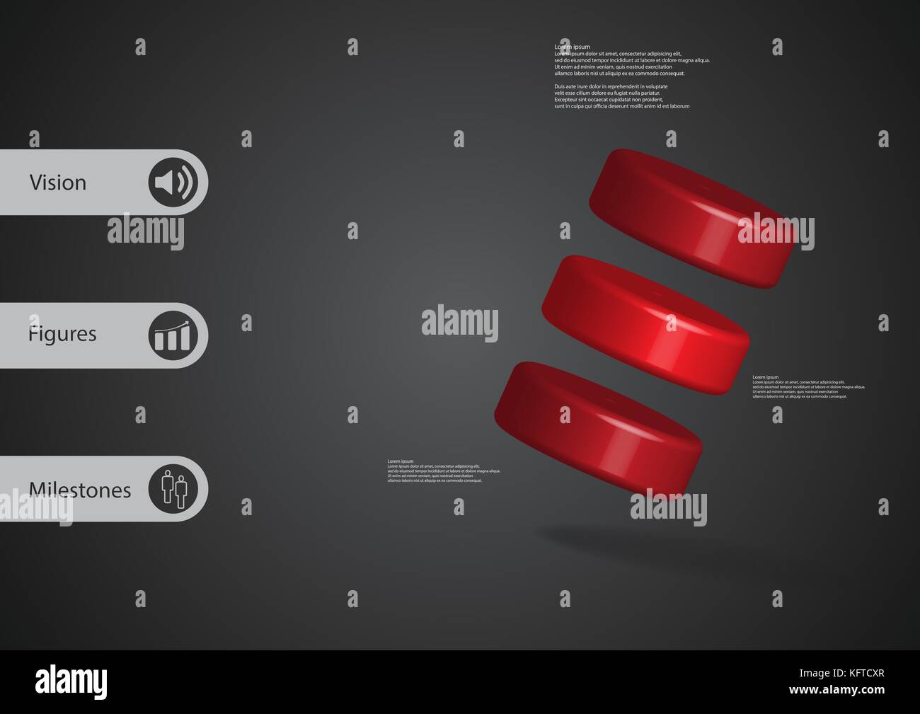 3D illustration infographic template with motif of three red cylinders ...