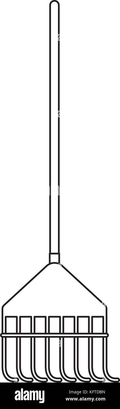 rake leaves with wooden stick in monochrome silhouette Stock Vector ...