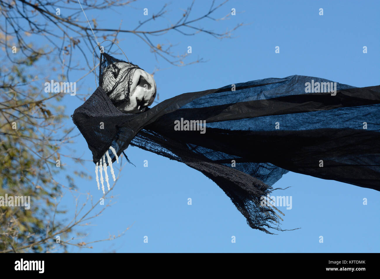 Black Halloween skeleton ghoul flying in the wind Stock Photo - Alamy