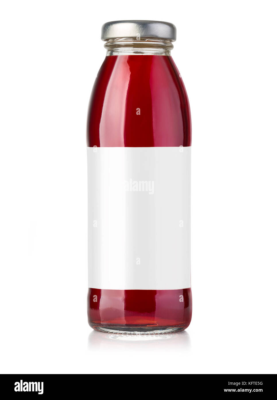 bottle of red juice isolated on white background Blank Label with ...