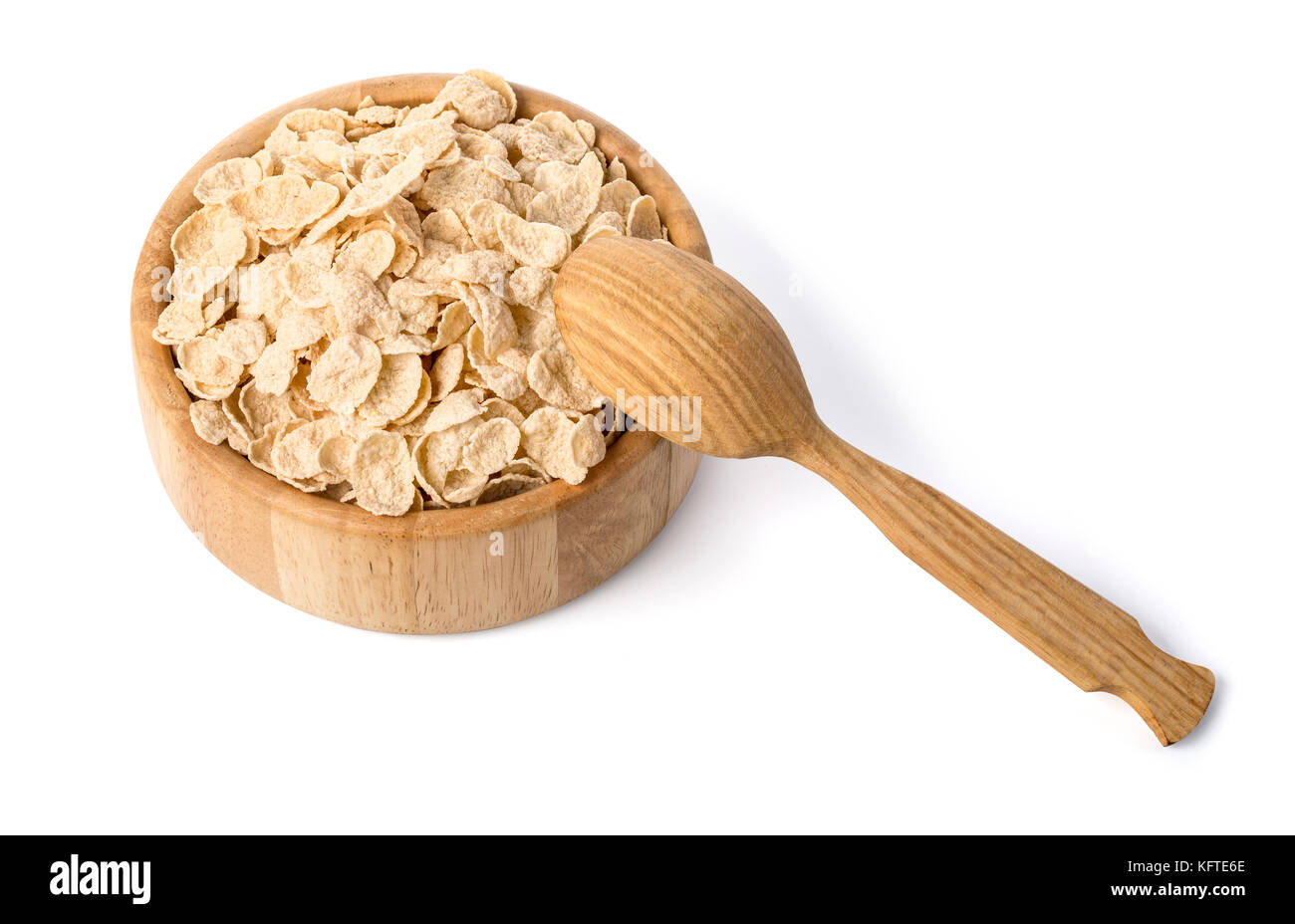 Oatmeal in wooden bowl and spoon on white background. Healthy food ...