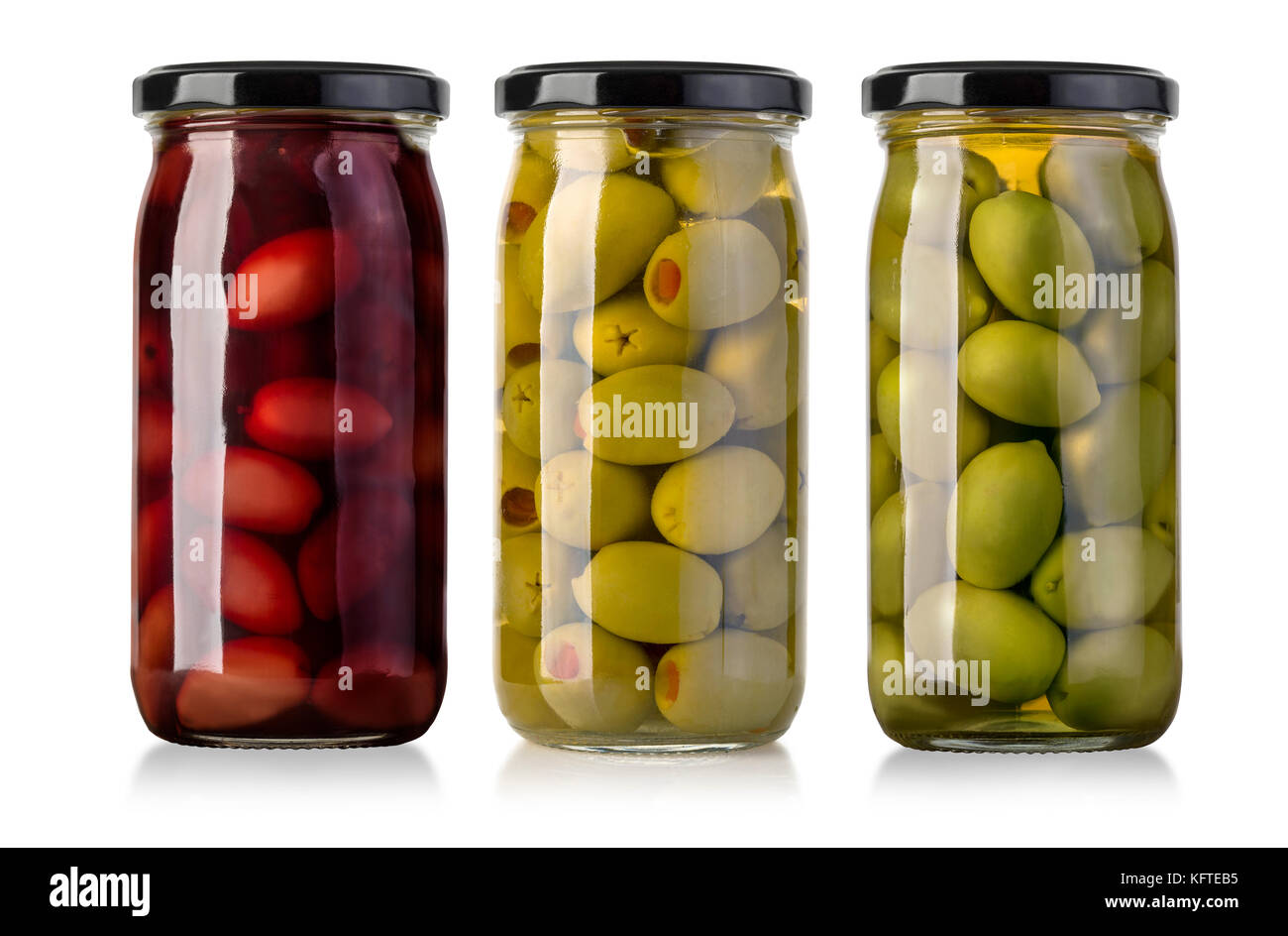 olives in glass jar isolated on white background Stock Photo - Alamy
