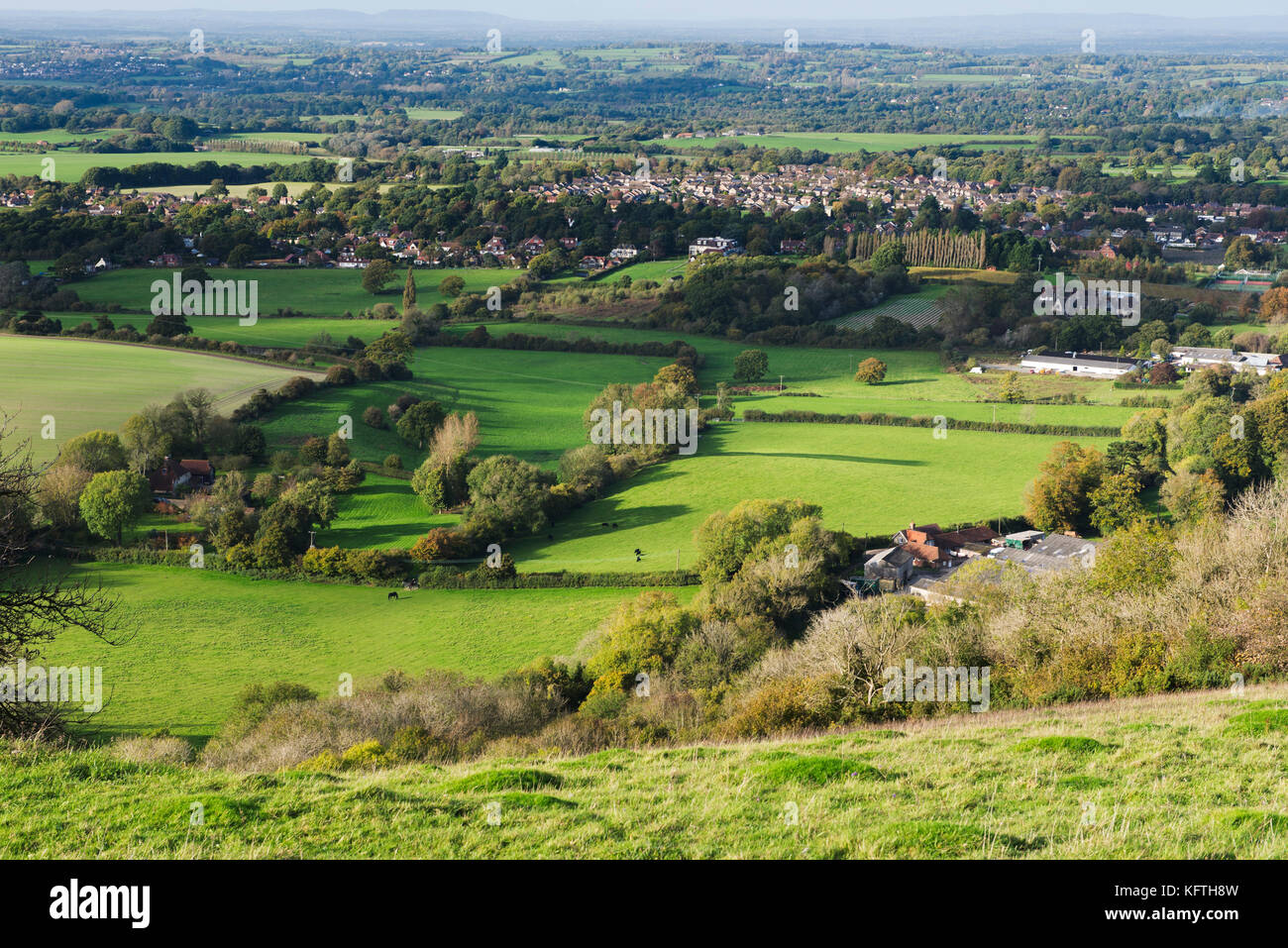 A view of Storrington from the South Downs on an autumn afternoon, West ...