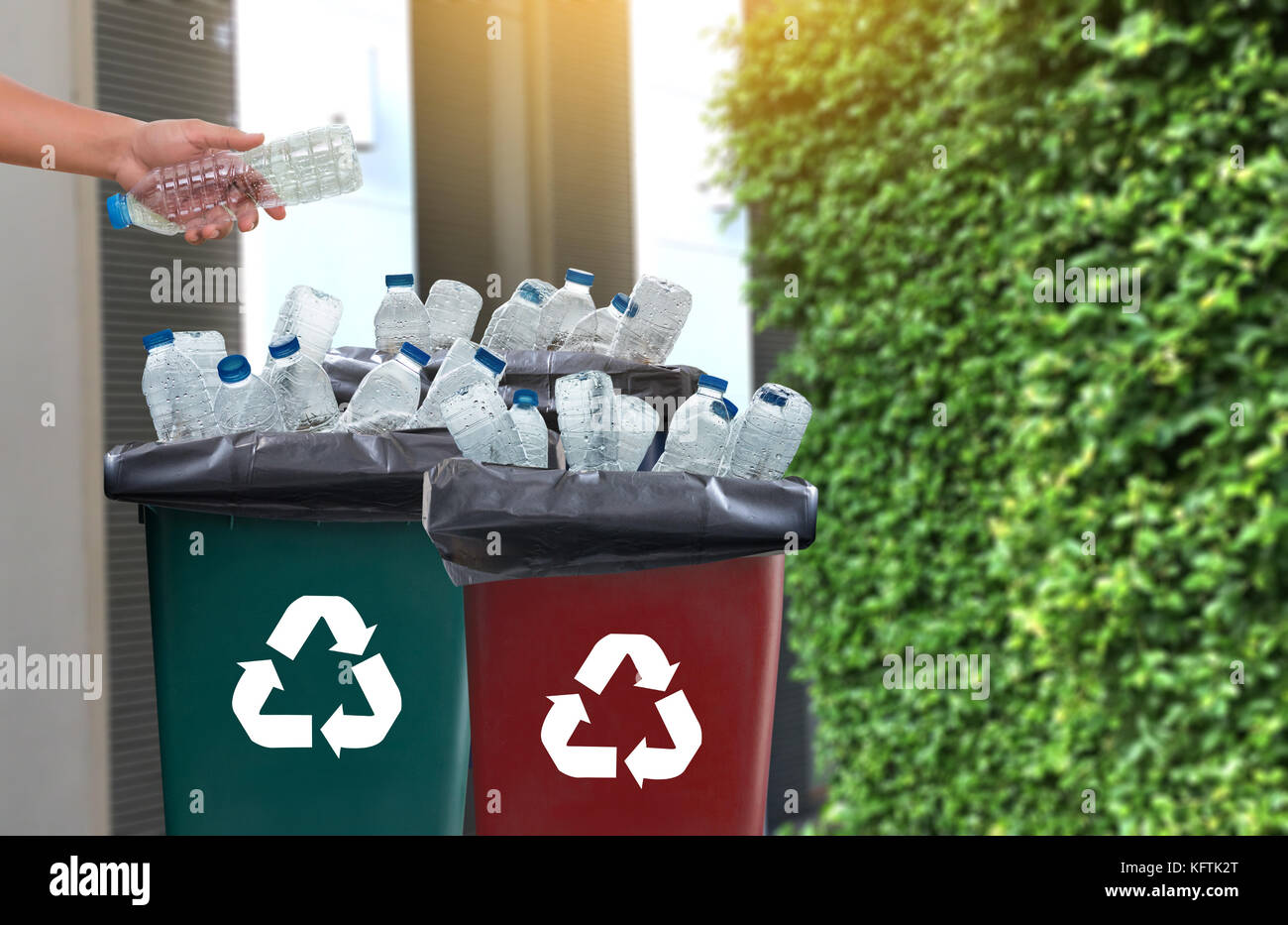 man hand putting plastic reuse for recycling concept environmental ...