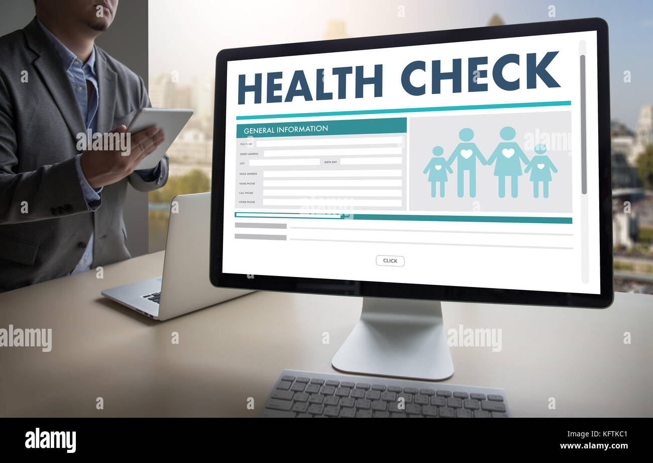 Digital HEALTH CHECK Concept working with computer interface as medical ...