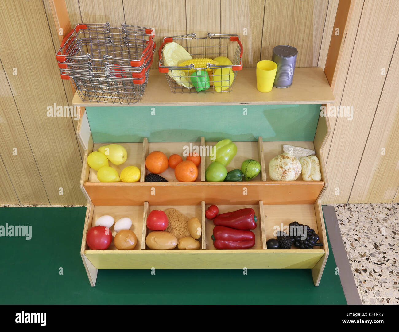market stall of plastic fruit to play in kindergarten where children ...