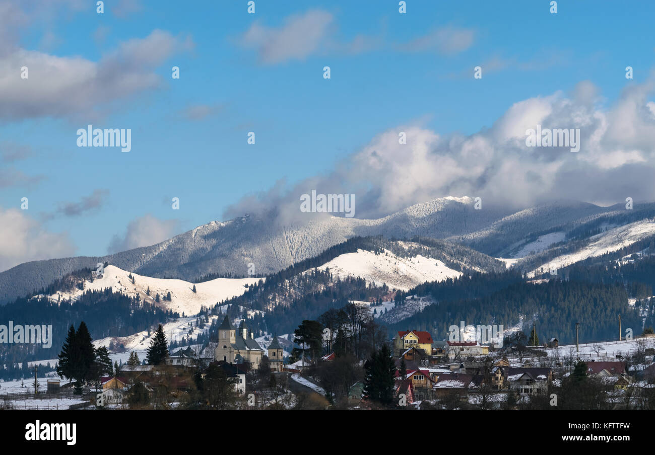 Rural landscape in Eastern Europe Romania, small mountain village Stock ...