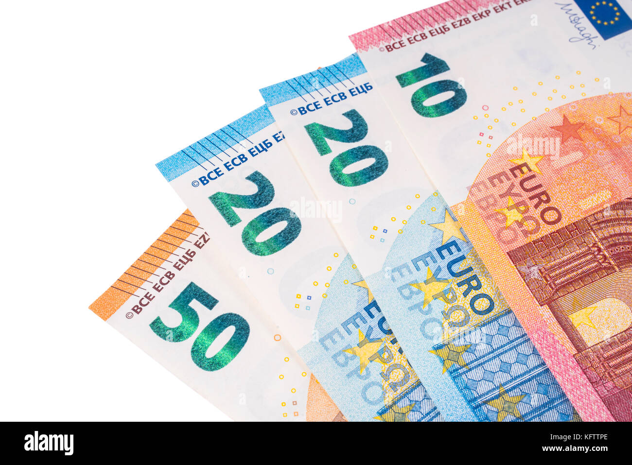 A close-up abstract shot of 100 Euros on a plain white background Stock ...