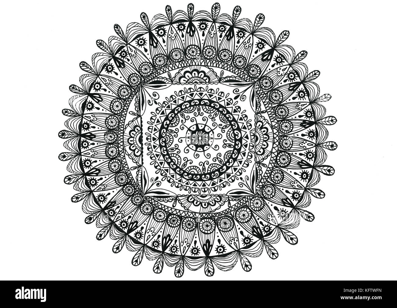 Doodle mandala isolated on white background. Hand drawn illustration ...