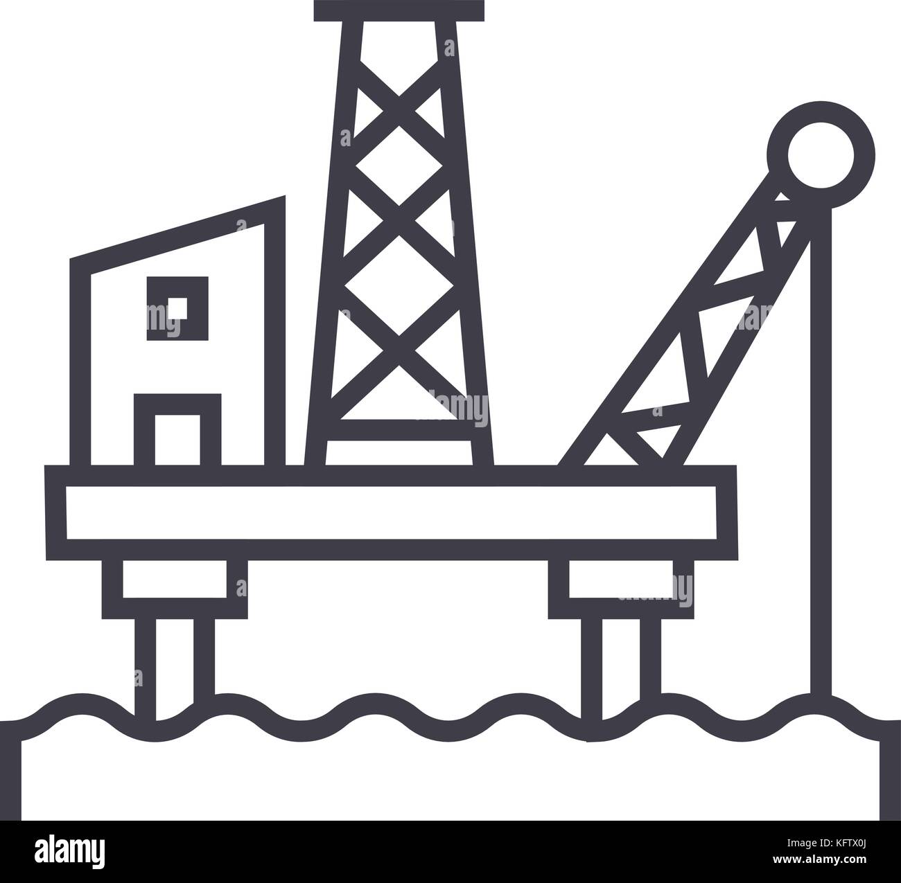 oil platform vector line icon, sign, illustration on background ...