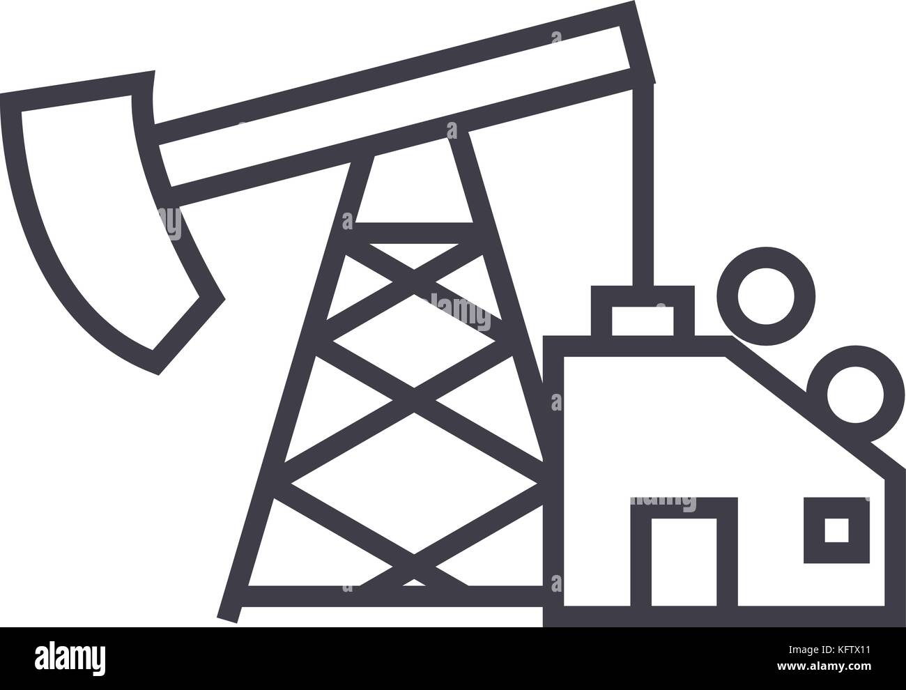 oil pump jack vector line icon, sign, illustration on background ...