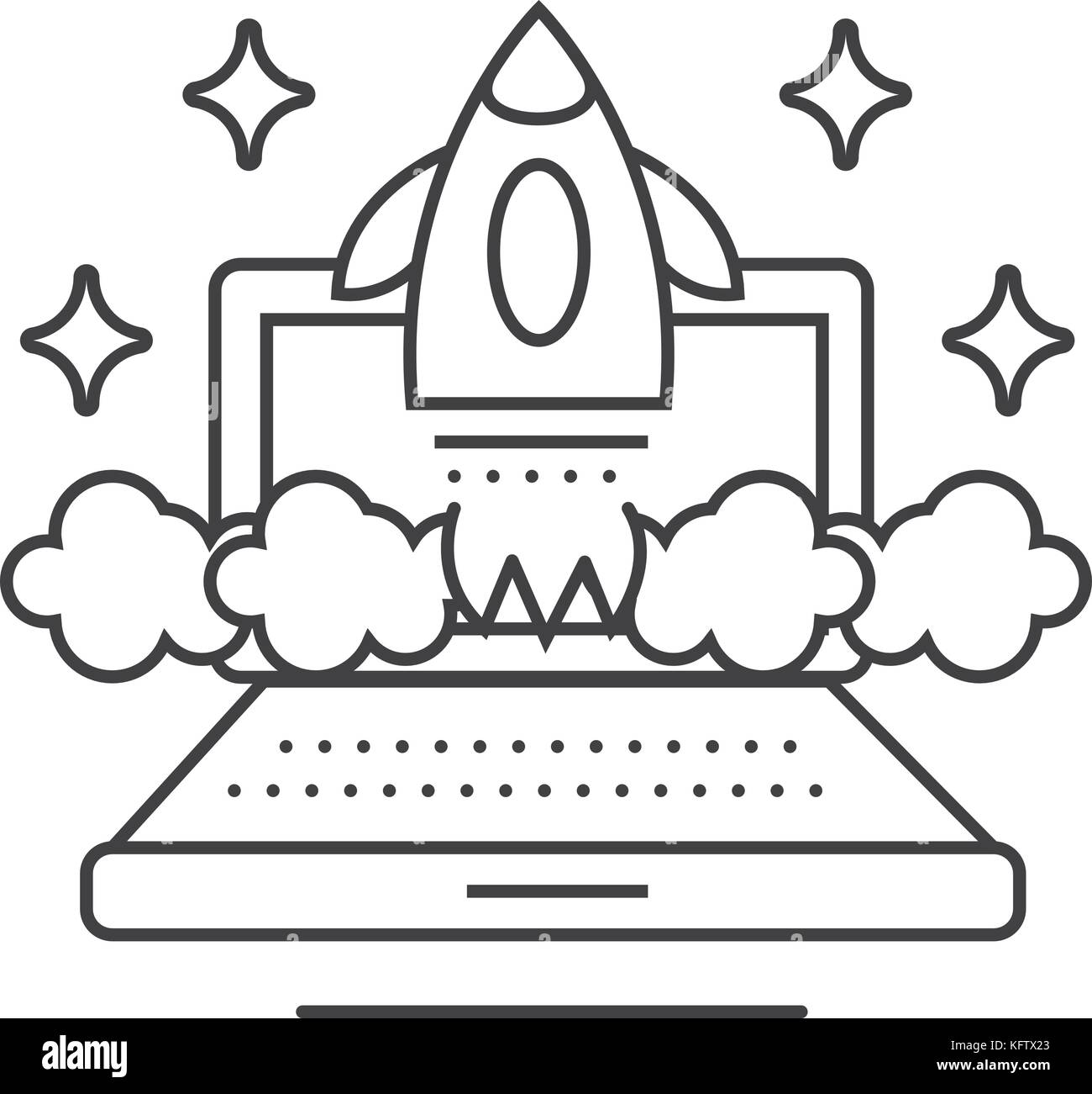 online business launch vector line icon, sign, illustration on ...