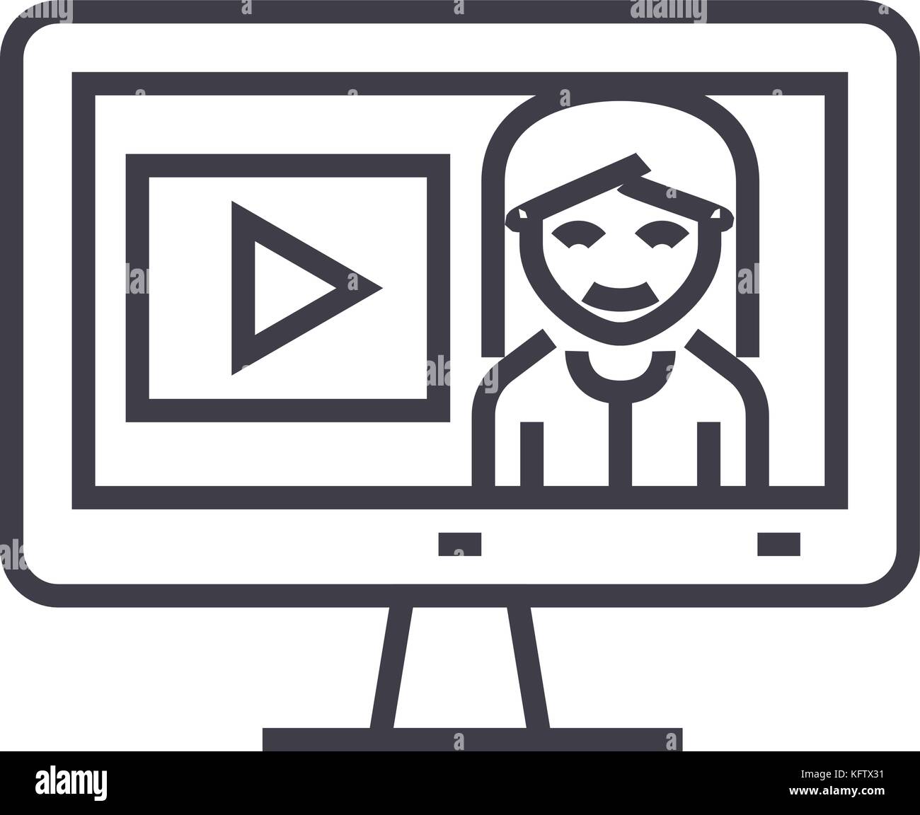 online tutorials,education in monitor vector line icon, sign ...