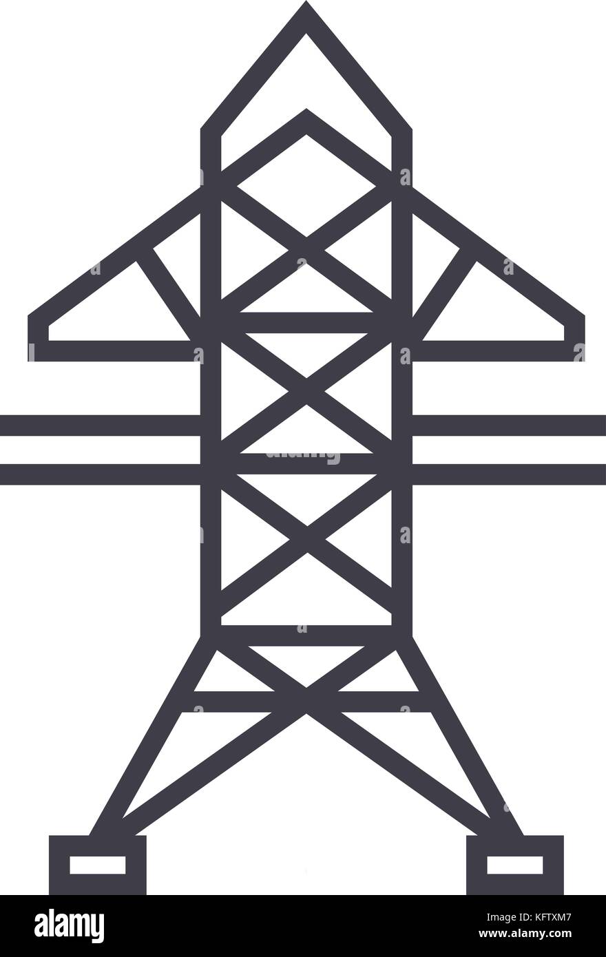 power line vector line icon, sign, illustration on background, editable ...